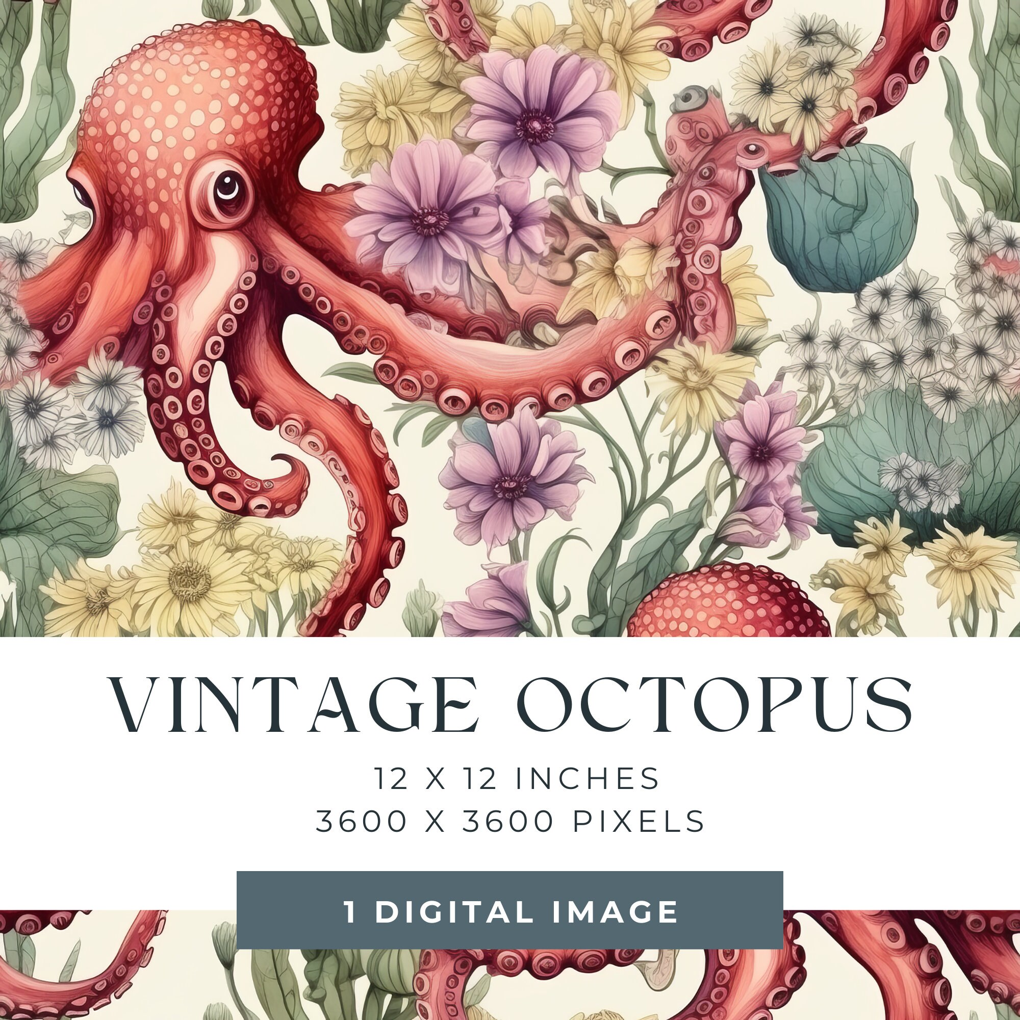 Seamless Vintage Octopus Digital Pattern Enchanted Octopus Magical ...