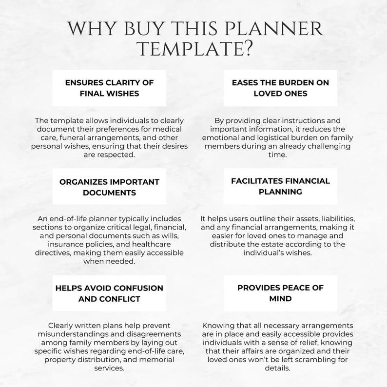 End of Life Planner Template Printable Funeral Planner Death Planner ...