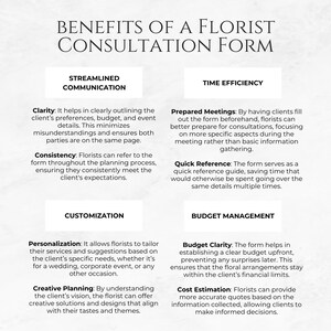 Florist Consultation Form Template Floral Business Form Flower Shop ...