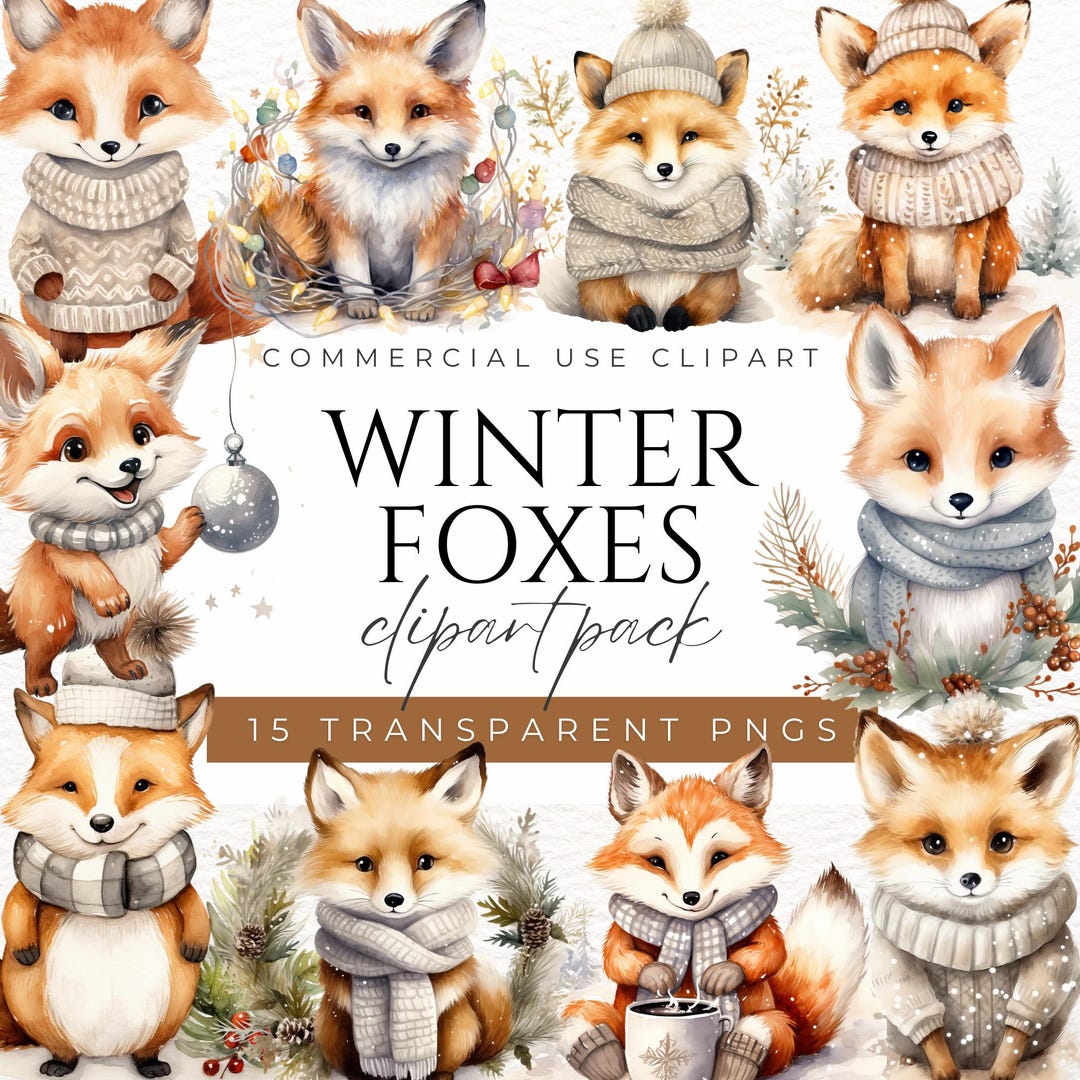 Cute Winter Foxes Clipart Christmas Foxes PNG Woodland Fox Christmas ...