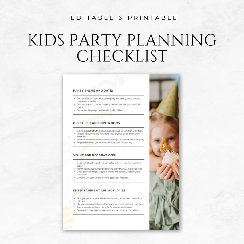 Kids Party Planning Checklist Template Printable Kids Birthday Party ...