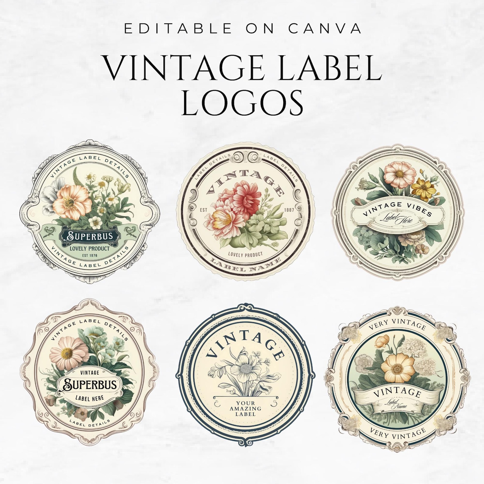 Vintage Label Logo Templates Retro Logo Design Canva Editable Logo ...