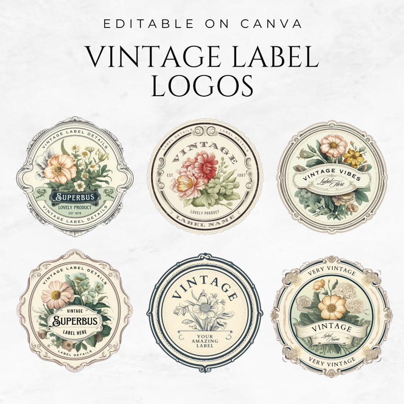Vintage Label Logo Templates Retro Logo Design Canva Editable Logo ...