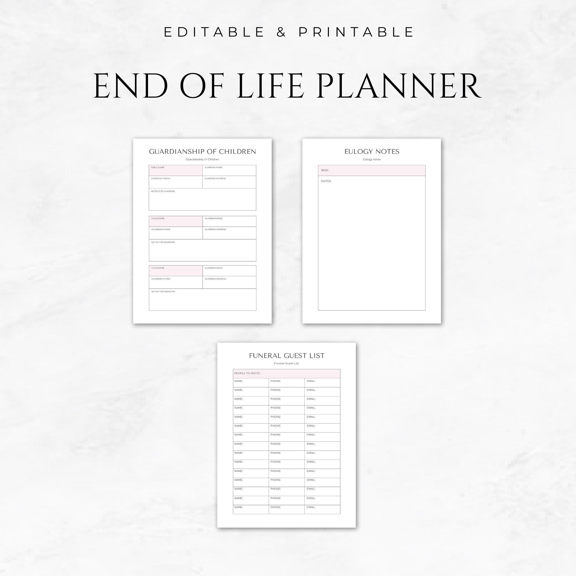 End of Life Planner Template Printable Funeral Planner Death Planner ...