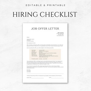 Hiring Checklist Template Printable New Hire Checklist Job Offer Letter ...