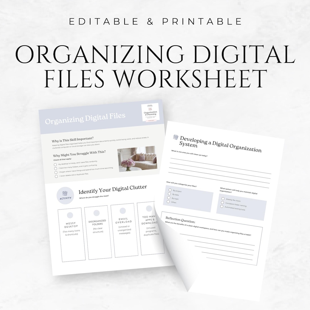 Organizing Digital Files Worksheet Template Printable Declutter ...