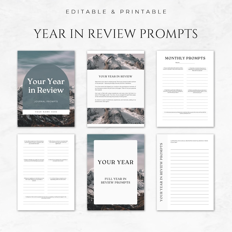 Year in Review Journal Prompts Template Printable Yearly Reflection ...