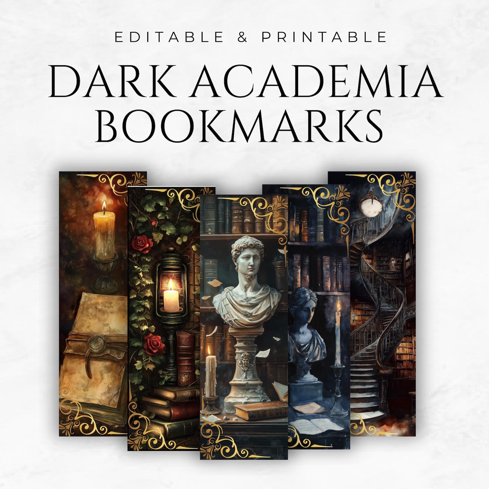 Dark Academia Printable Bookmarks Printable Canva Aesthetic Bookmarks ...