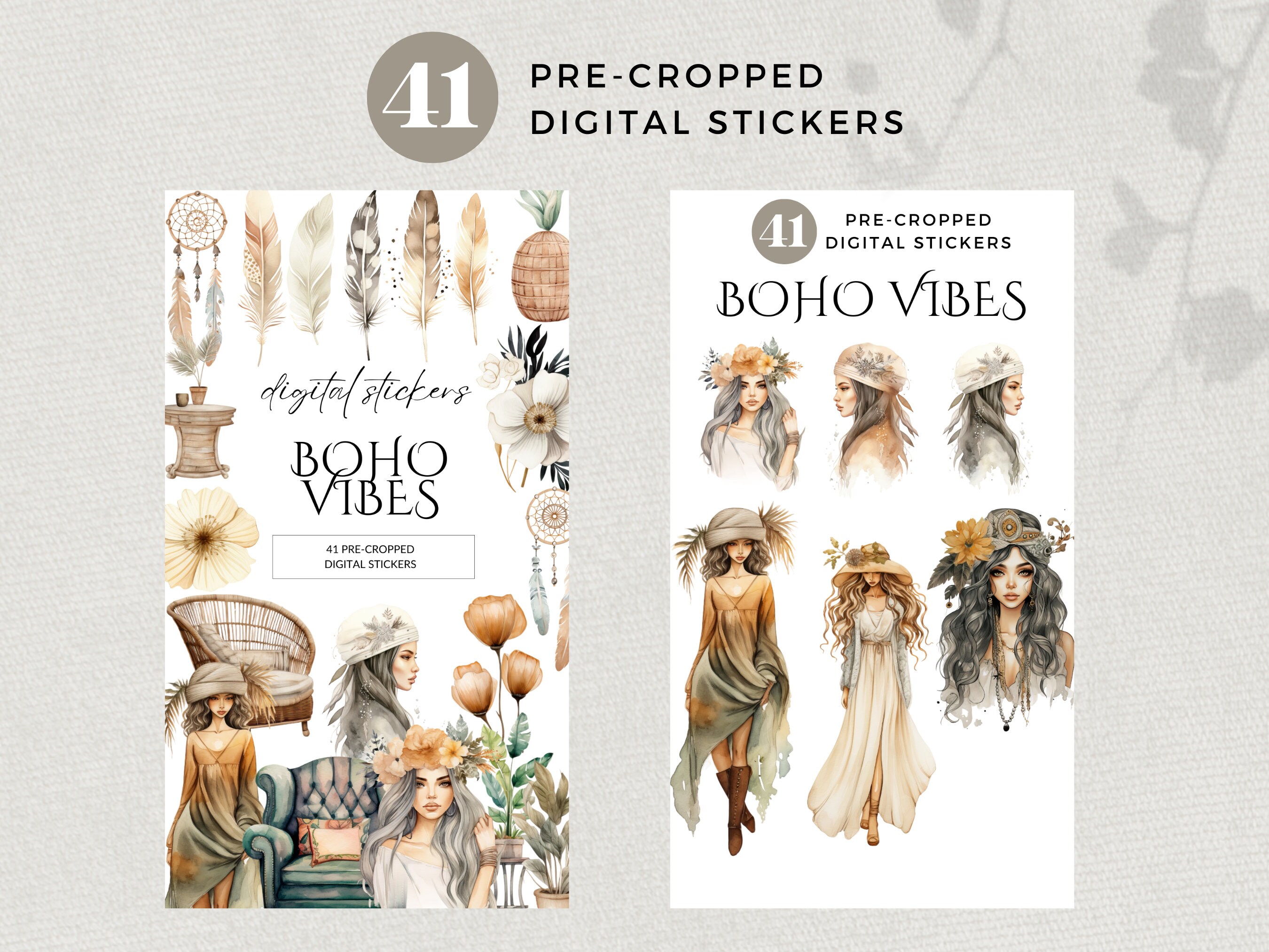 Boho Digital Stickers Aesthetic Digital Stickers Neutral Boho Stickers ...