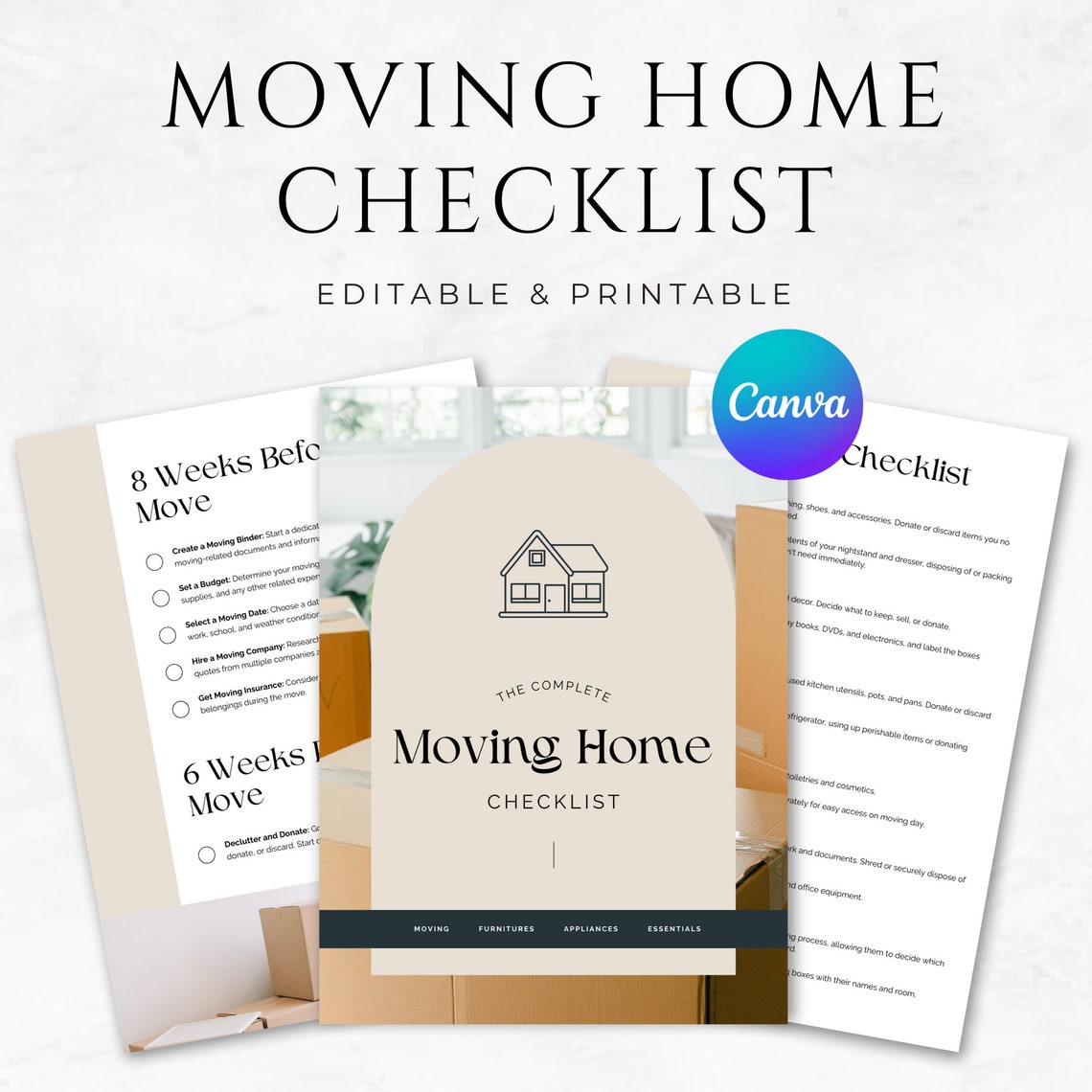 Moving Home Checklist Editable Canva Template, Moving Out Checklist Template, Cleaning Checklist ...