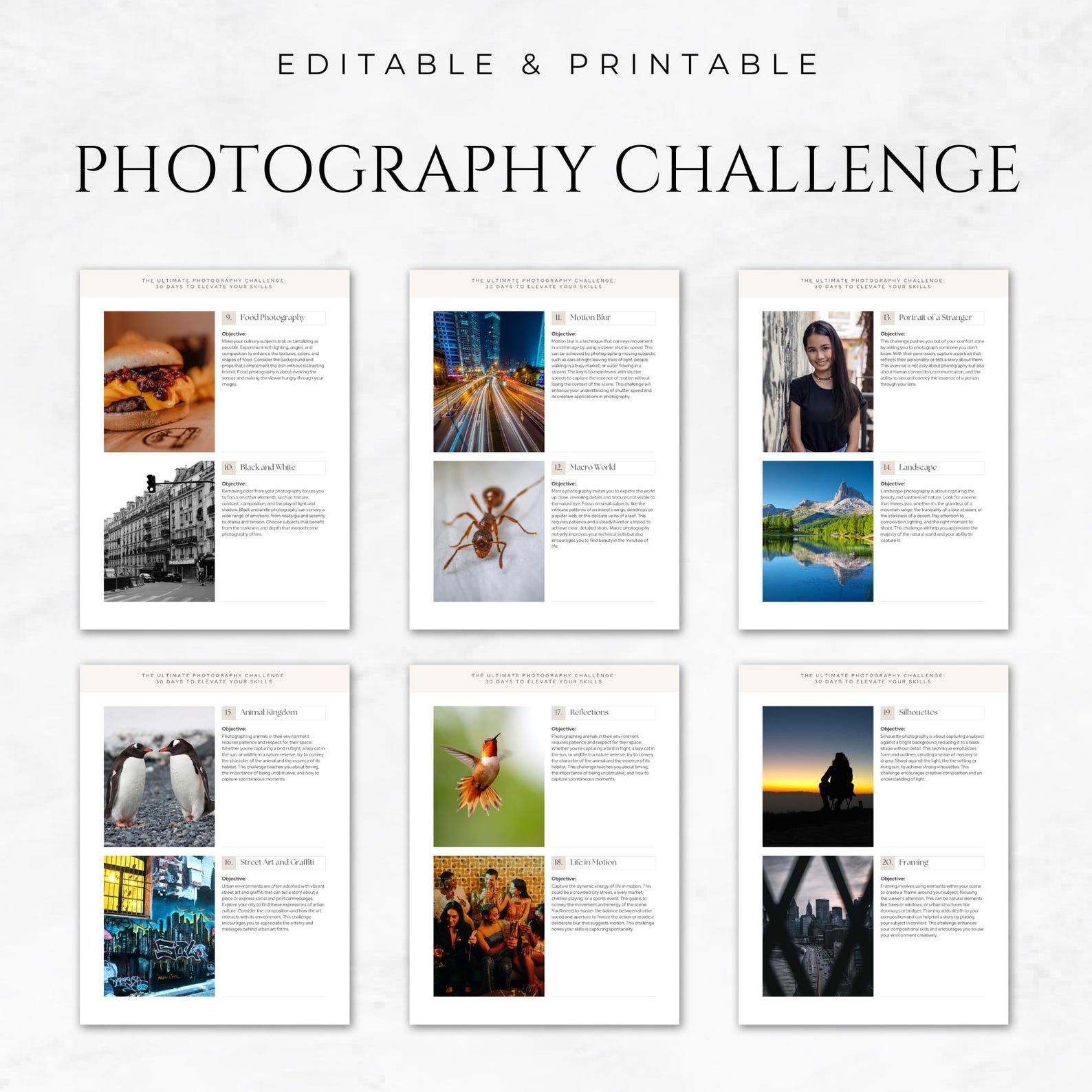 30 Days Photography Challenge Templates Printable Beginner Photography ...