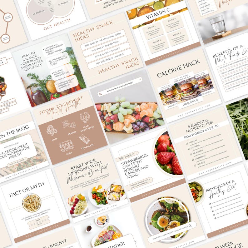 Nutrition Instagram Post Templates: Editable Canva Social Media (50 ...