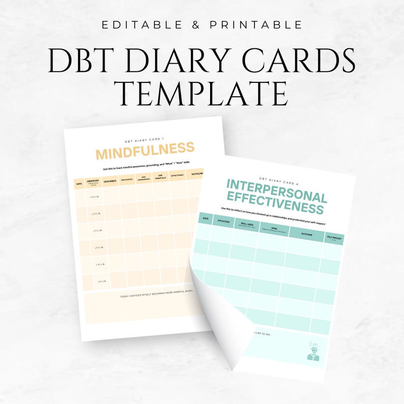 DBT Diary Cards Canva Template – Printable & Editable Dialectical ...