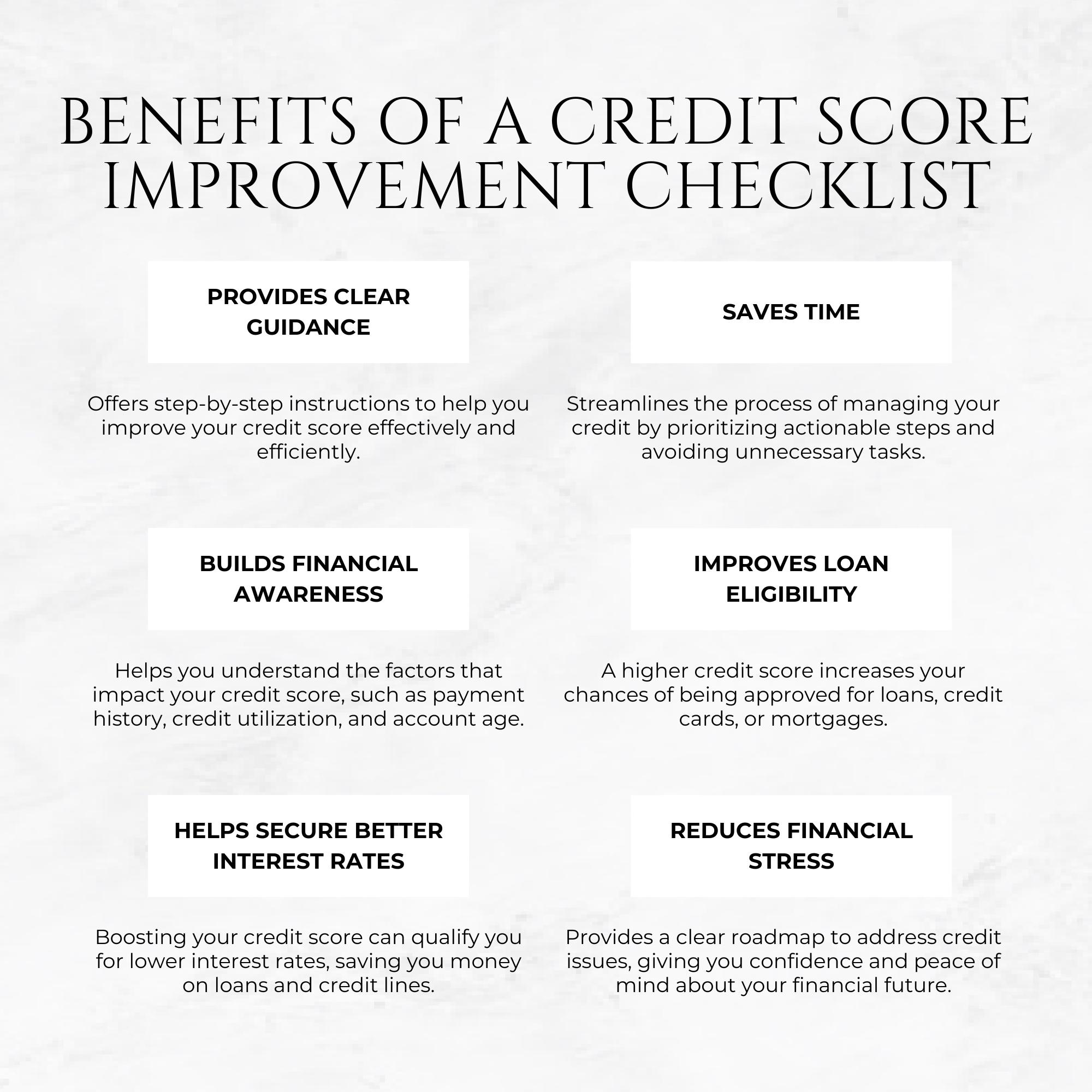 Credit Score Improvement Checklist Template Printable Credit Repair ...