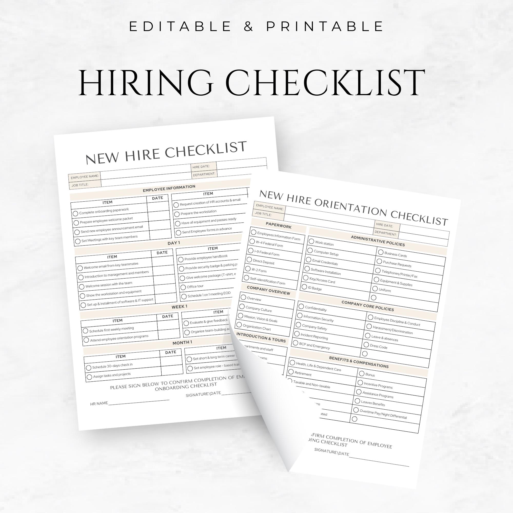 Hiring Checklist Template Printable New Hire Checklist Job Offer Letter ...