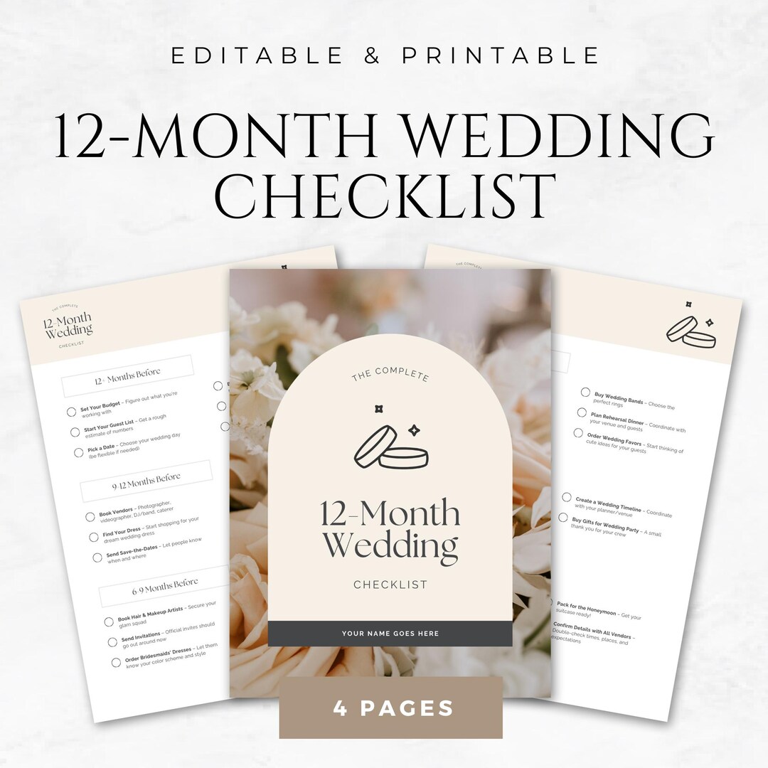 12-month DIY Wedding Checklist Template Bridal Planning Guide Wedding ...