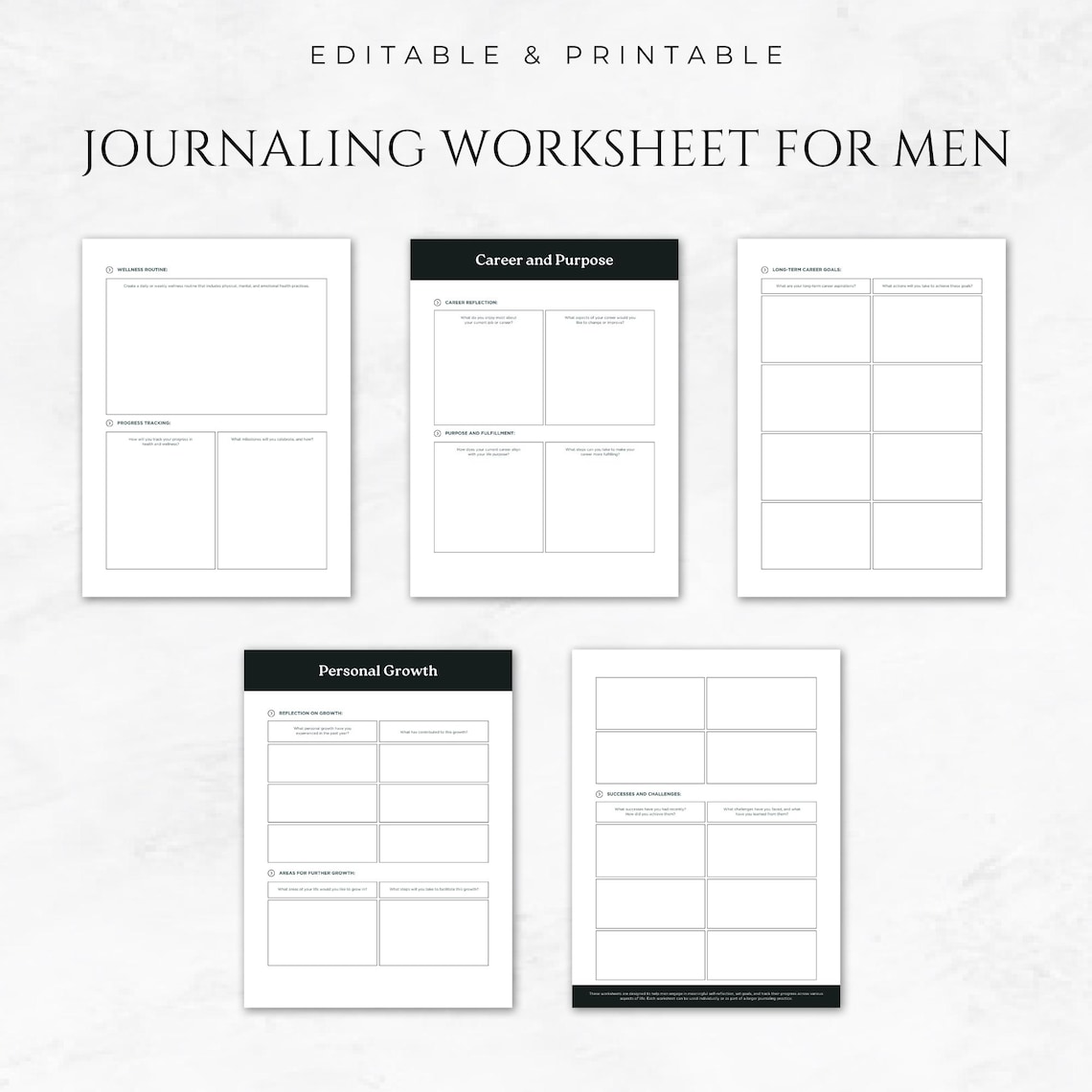 Journaling Worksheet for Men Template Printable Self-reflection ...