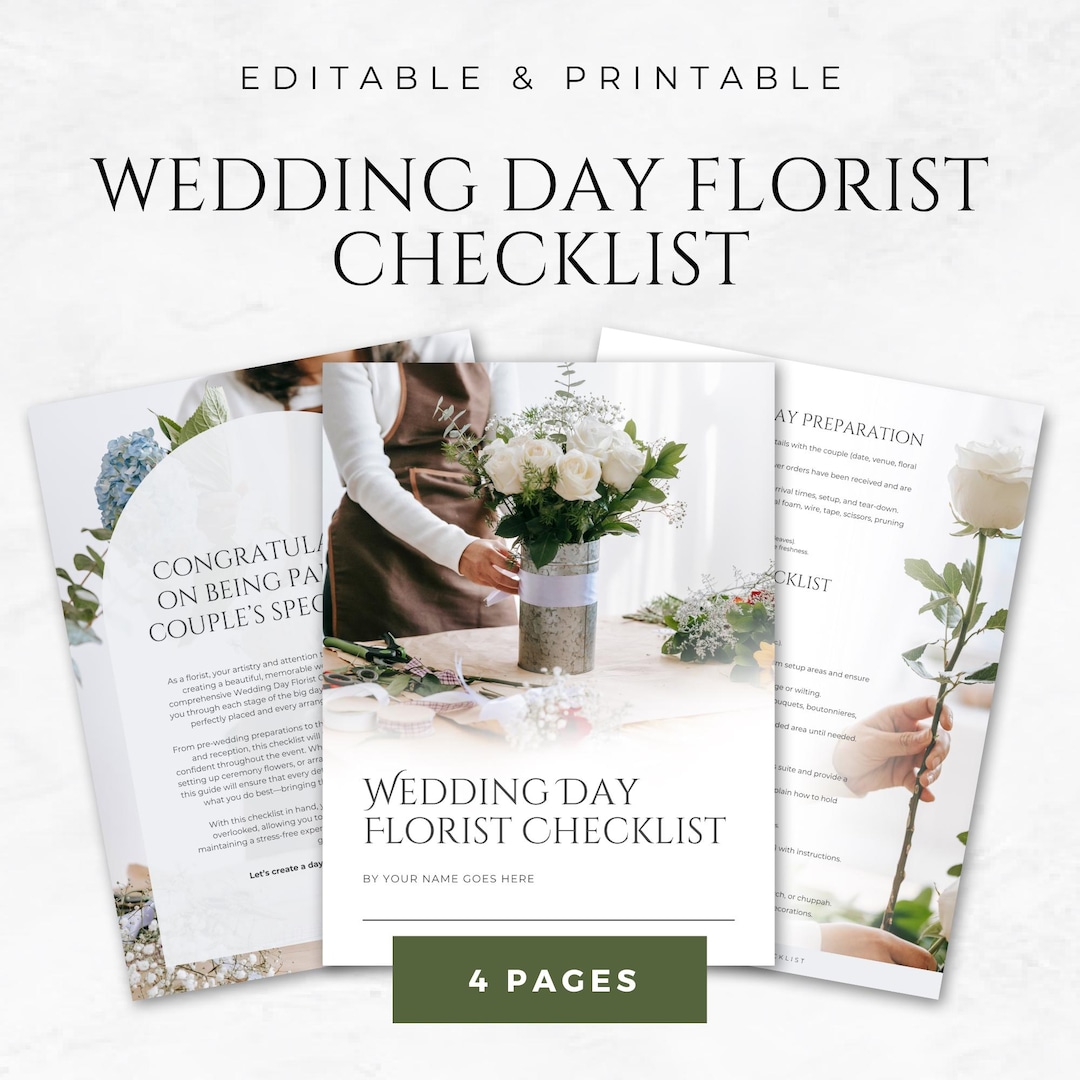 Wedding Day Florist Checklist Template Floral Arrangement Planner ...