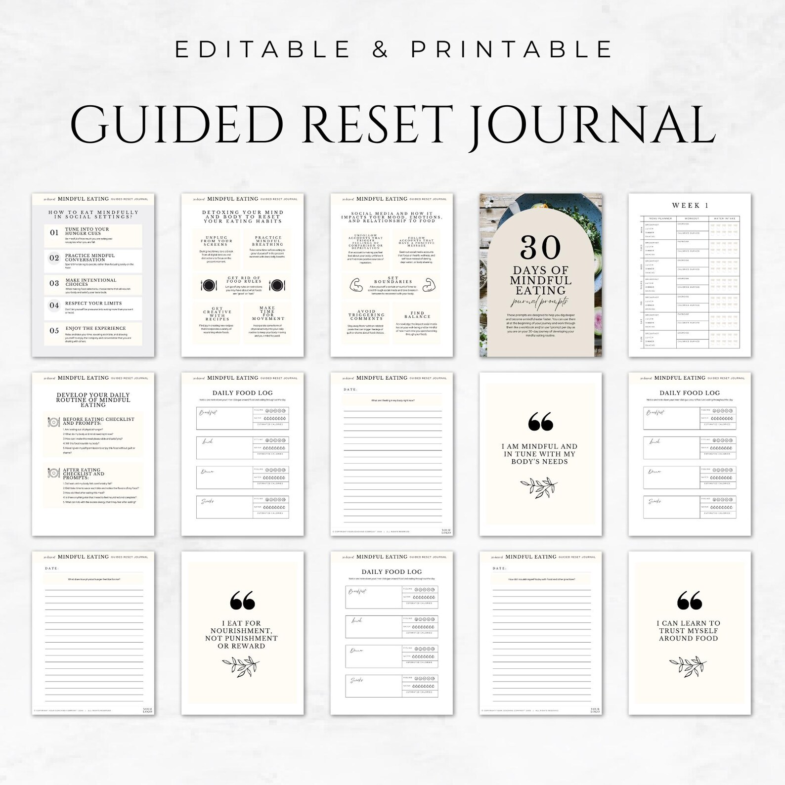 30 Days of Mindful Eating Journal Template Printable Mindfulness ...