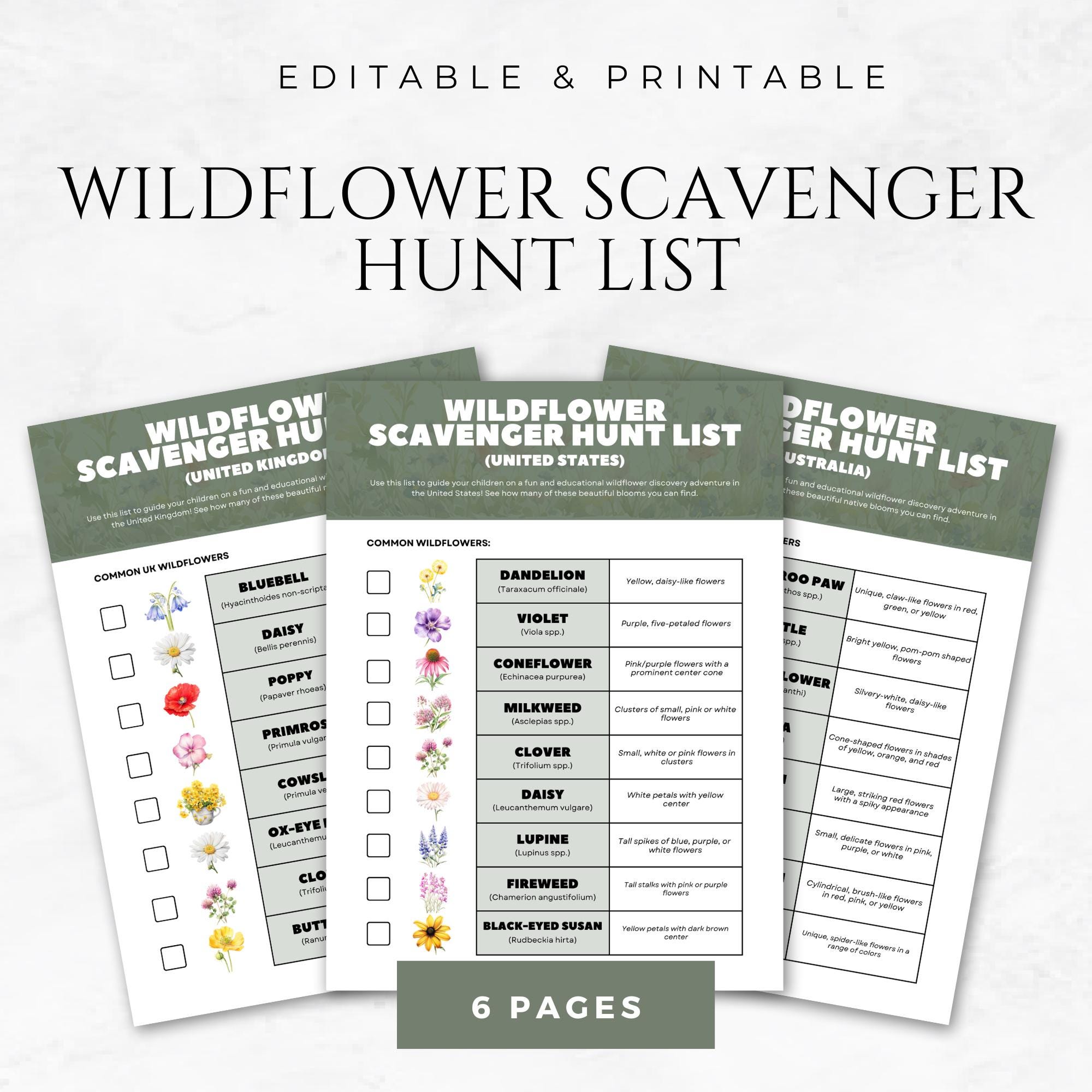 Wildflower Scavenger Hunt for Kids Outdoor Activities Nature Scavenger ...