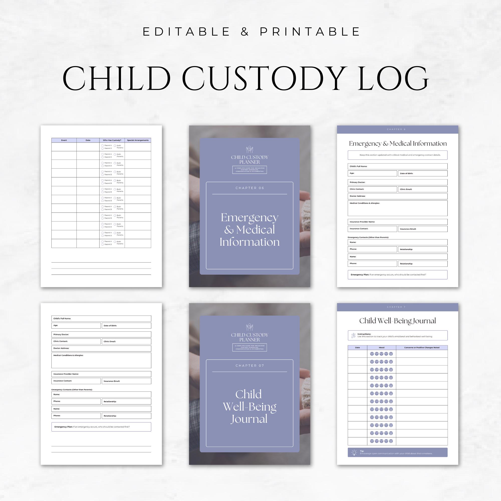 Child Custody Log Template Printable Custody Tracker Co Parenting ...