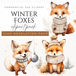 Cute Winter Foxes Clipart Christmas Foxes PNG Woodland Fox Christmas ...