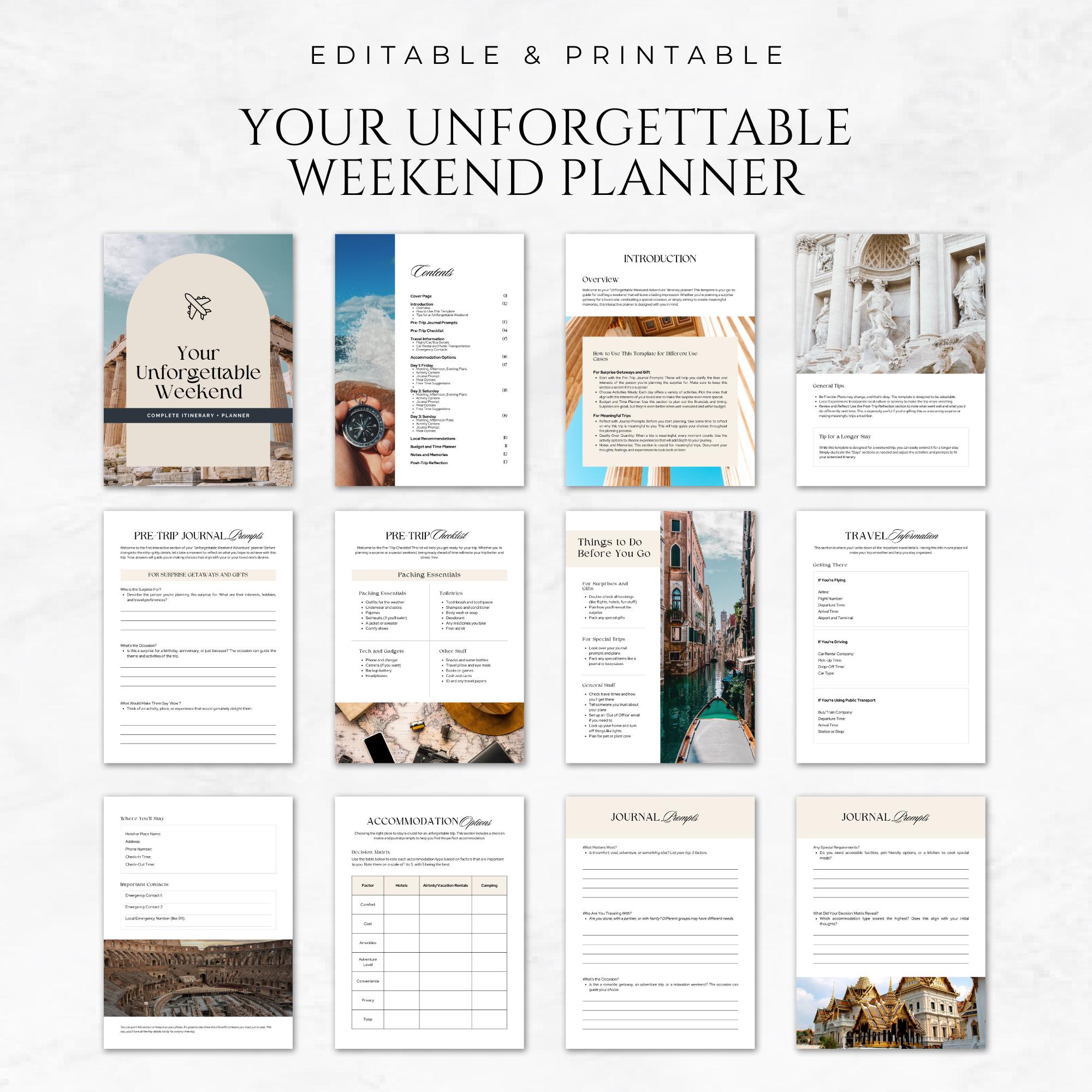 Weekend Planner Template Printable Weekend Itinerary Template Weekend Planning Weekend ...