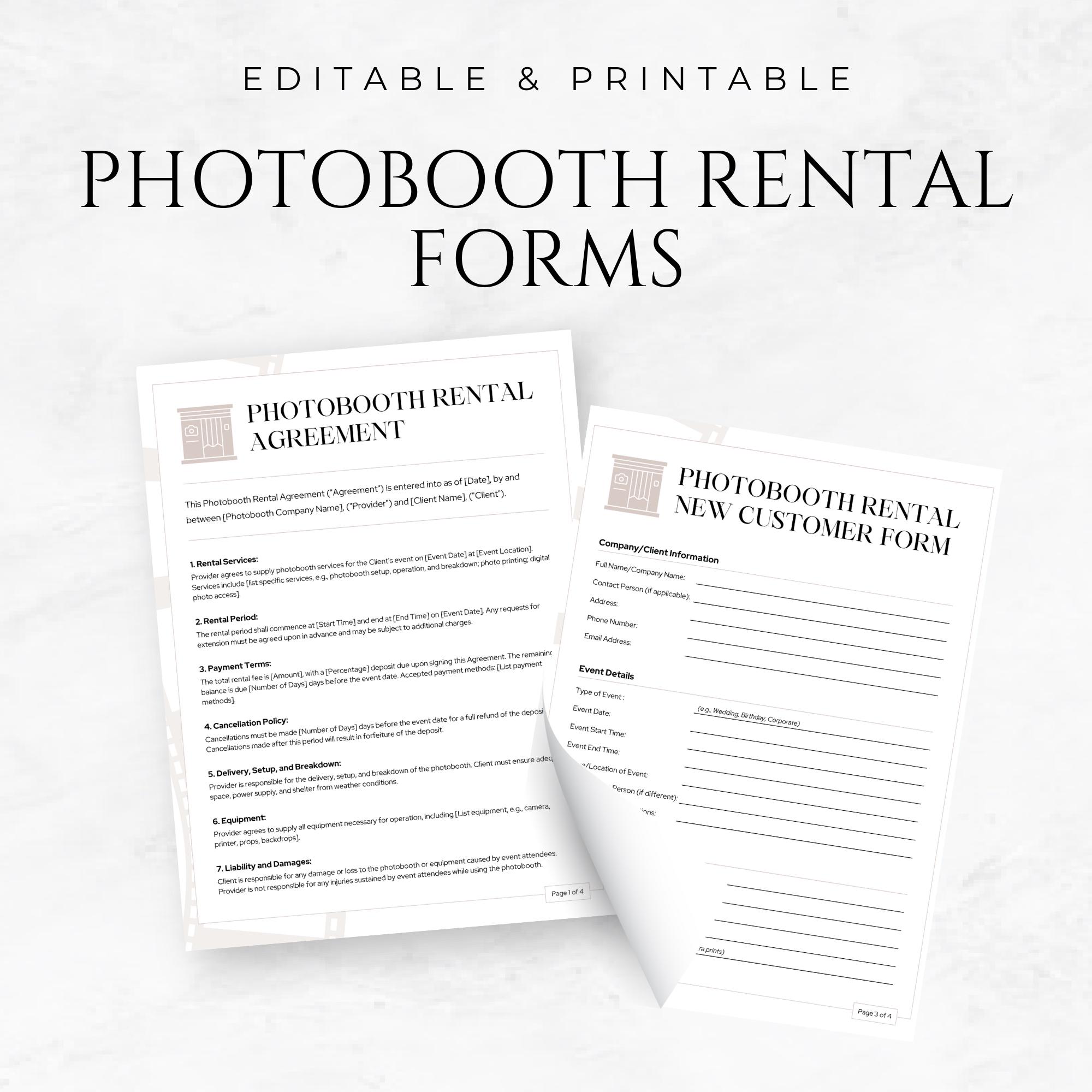 Photobooth Rental Forms Template Photobooth Rental Agreement Photobooth ...