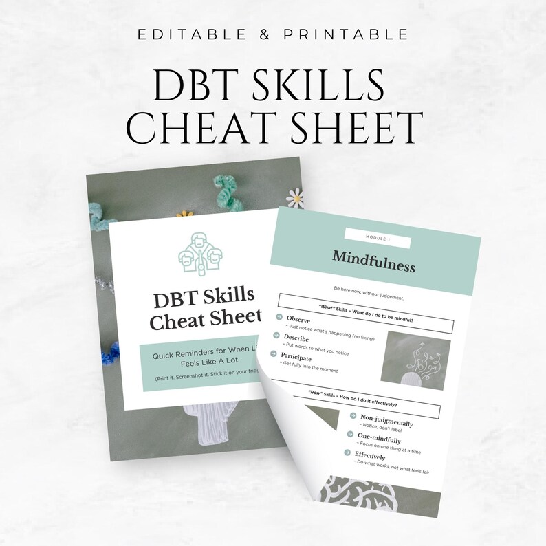 DBT Skills Cheat Sheet Canva Template: Editable Therapy Handout (PDF ...