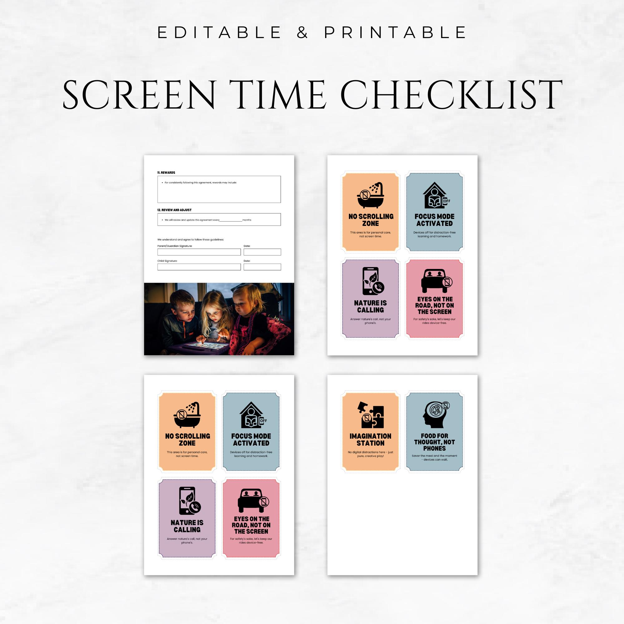 Screen Time Checklist Template Printable Digital Detox Checklist Kids ...