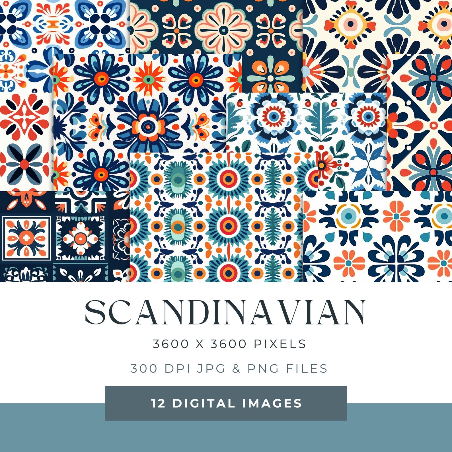 Seamless Scandinavian Patterns Digital Scandinavian Folk Art ...
