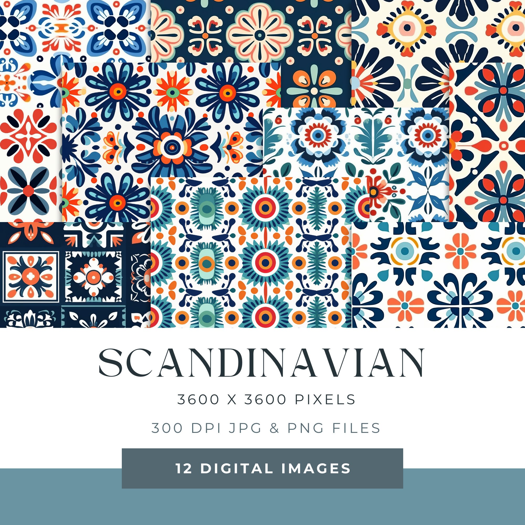 Seamless Scandinavian Patterns Digital Scandinavian Folk Art ...