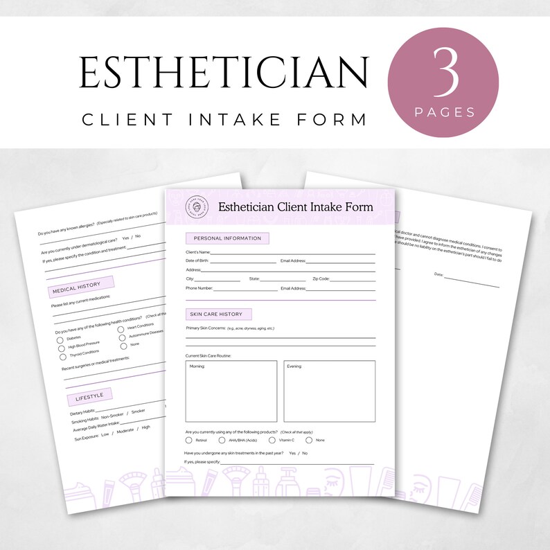 Esthetician Forms Estheticians Client Intake Form Esthetician Forms ...