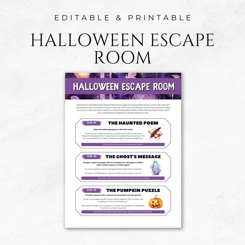 Halloween Escape Room Template Printable DIY Escape Room Game Halloween ...