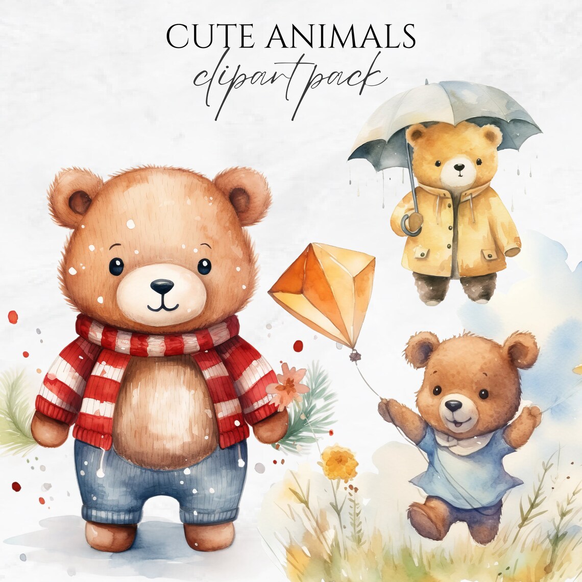 Cute Animals Watercolor Clipart Safari Animals PNG Woodland Creatures ...