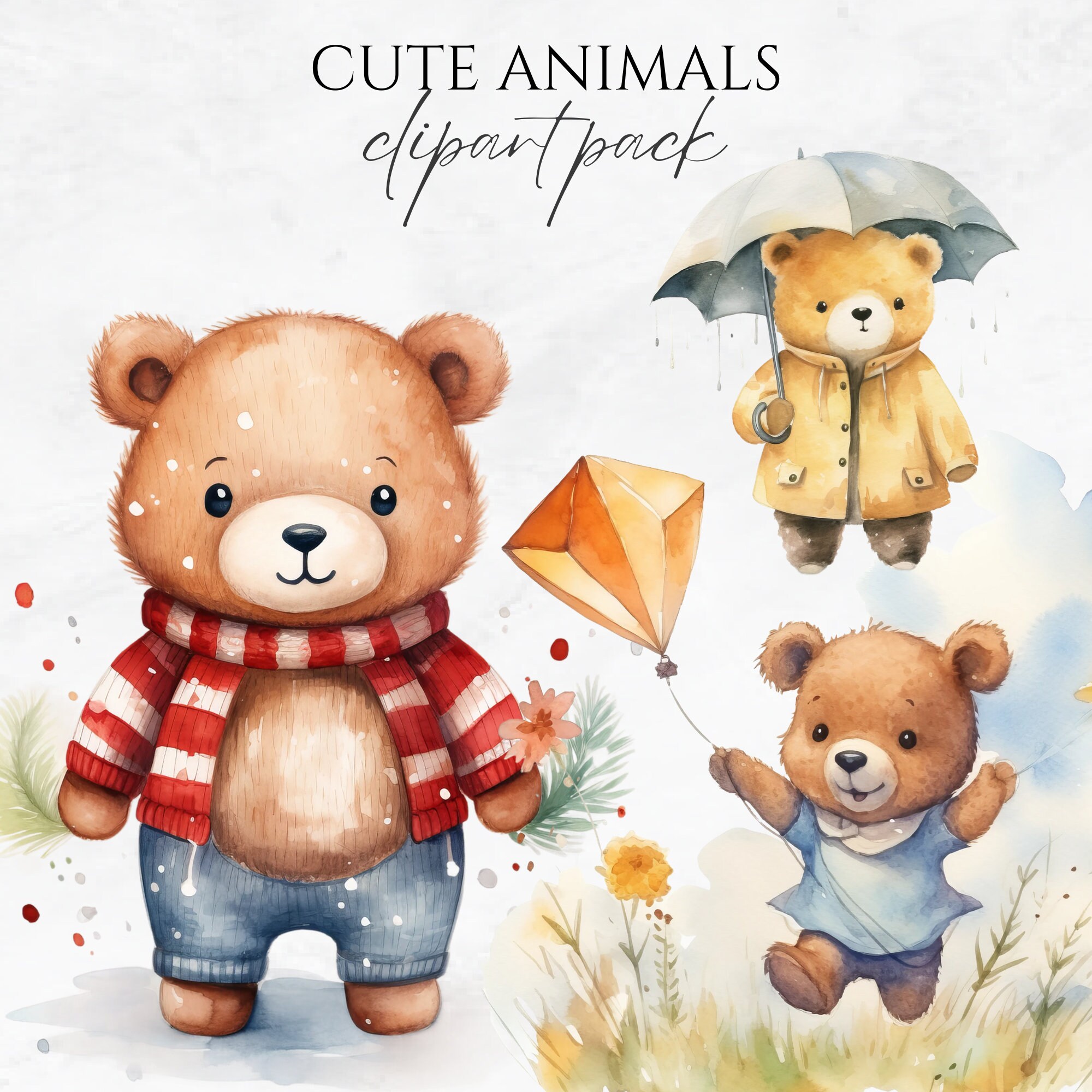 Cute Animals Watercolor Clipart Safari Animals PNG Woodland Creatures ...