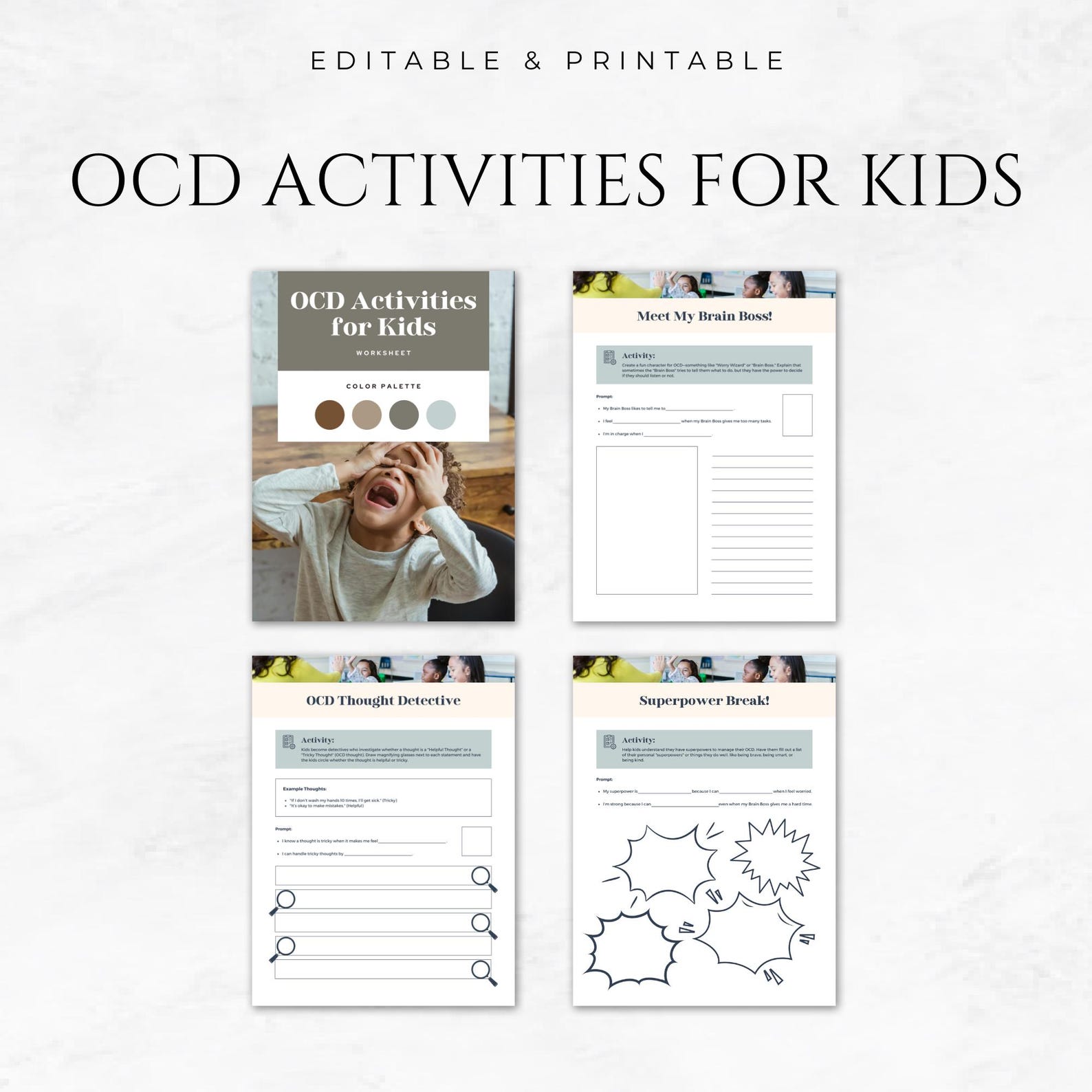 OCD Activities for Kids Template Printable Child Anxiety Management OCD ...