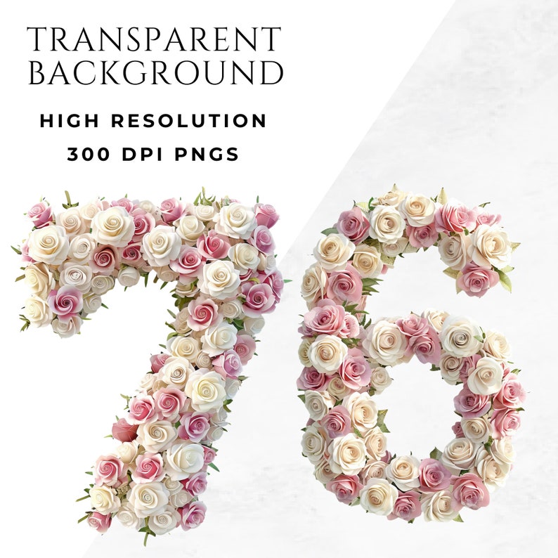 Rose Numbers Clipart Pink Rose Clipart White Rose Clipart Floral ...