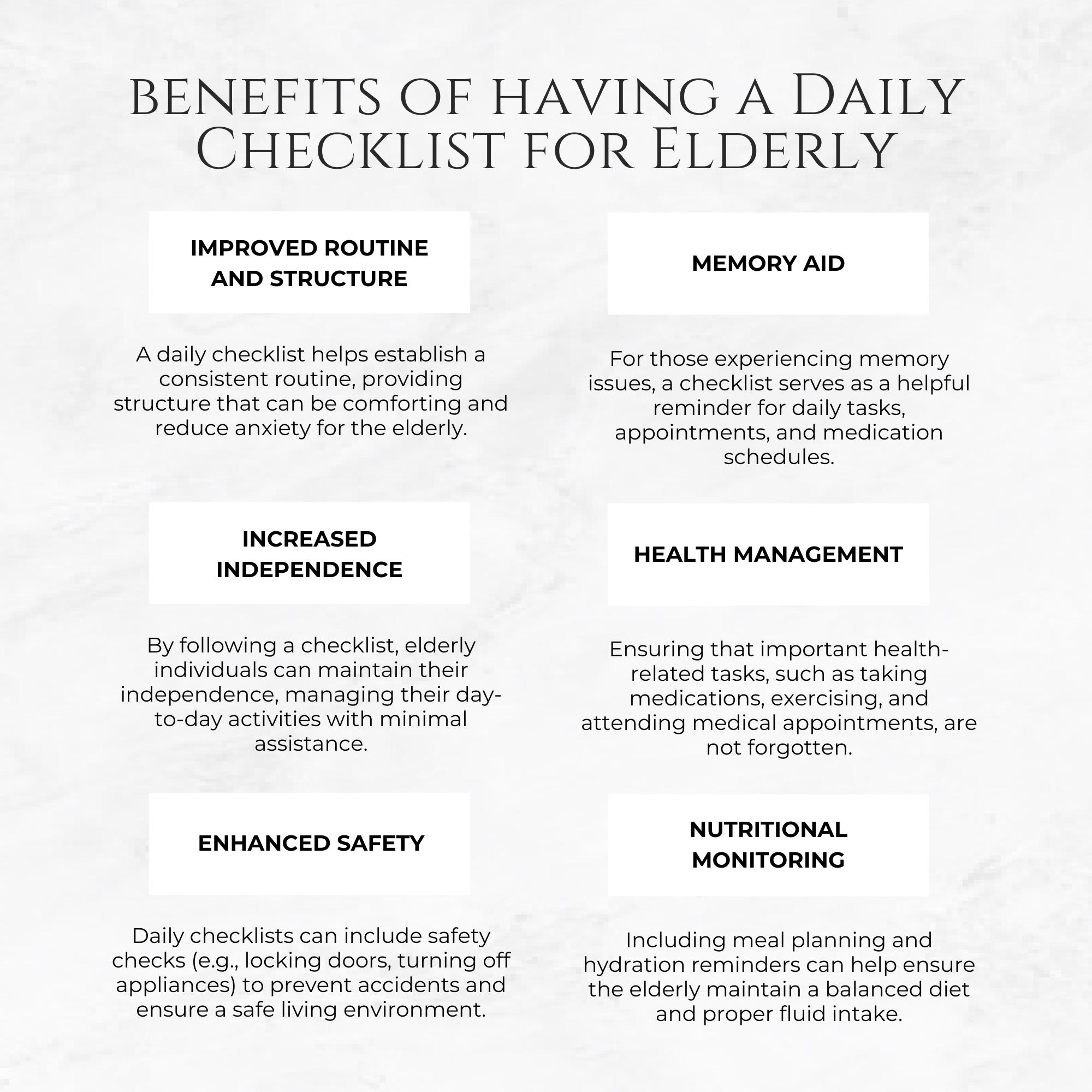 Daily Checklist for Elderly Senior Care Checklist Elderly Routine ...