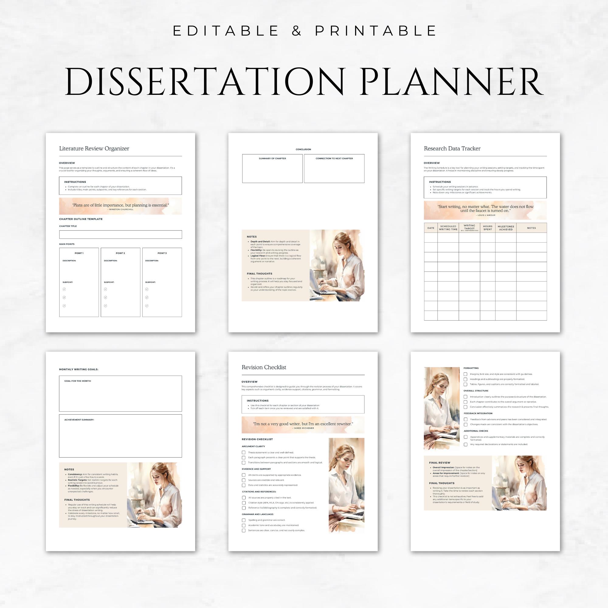 Dissertation Planner Template Printable Academic Planner Phd Planner ...