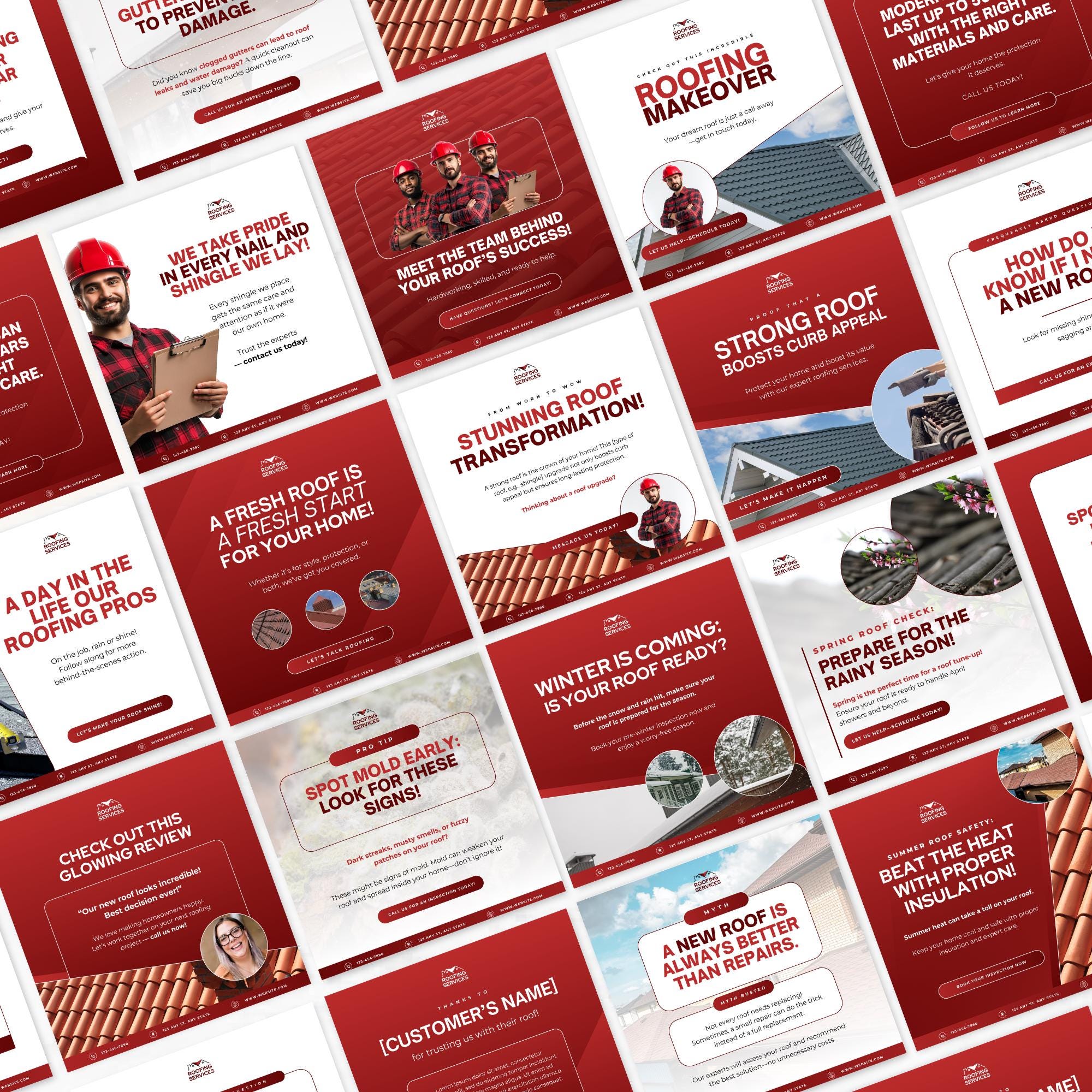 Roofing Business Social Media Posts Templates Roof Repair Marketing ...