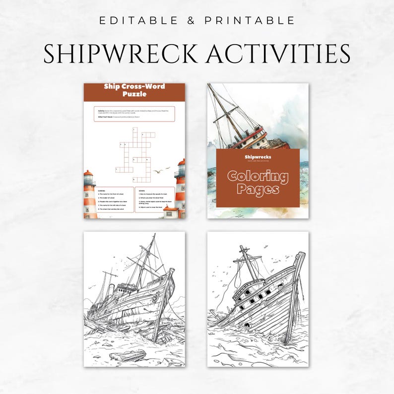 Shipwreck Activities for Kids Shipwreck Word Search Cross Word Puzzle ...