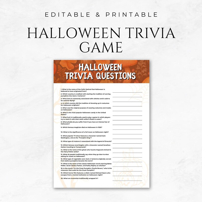 Halloween Trivia Game Template Printable DIY Halloween Games Spooky ...