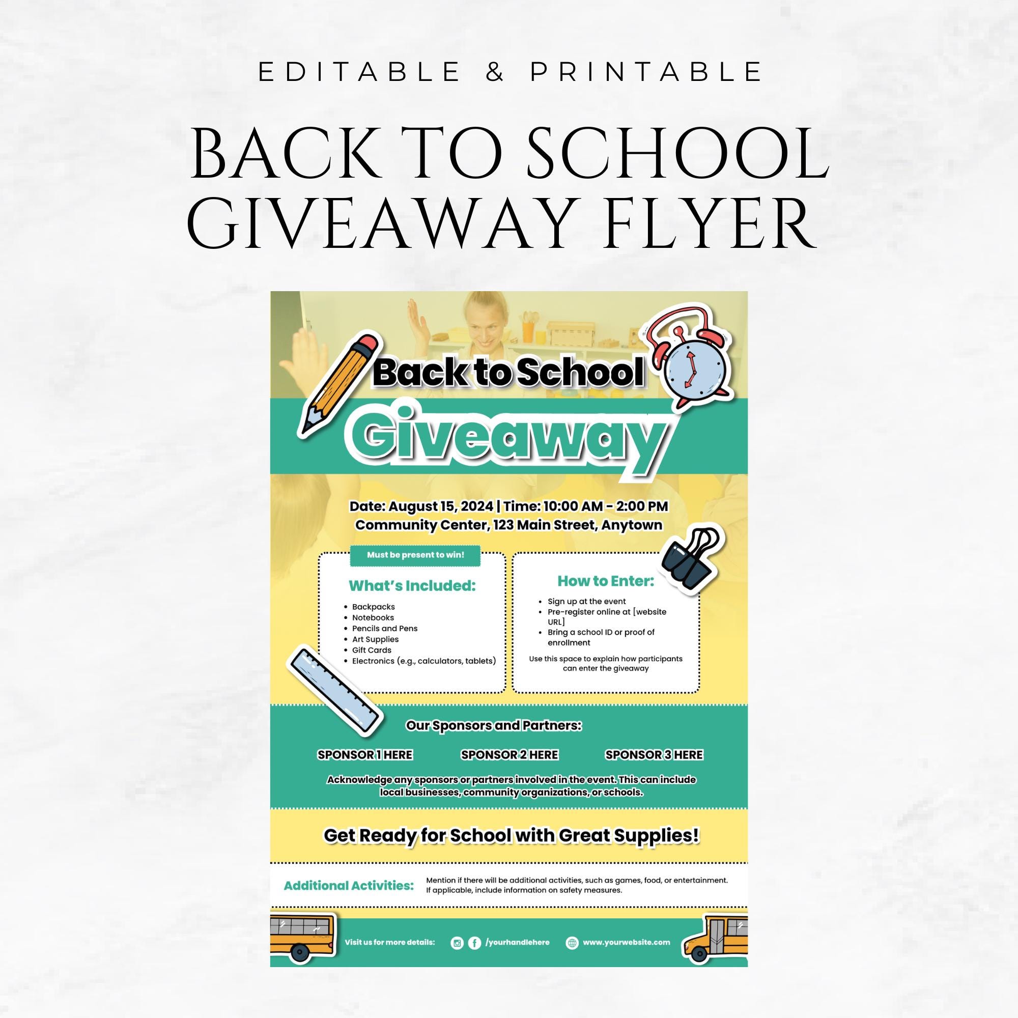 Back to School Giveaway Flyer Printable Giveaway Flyer School Event ...
