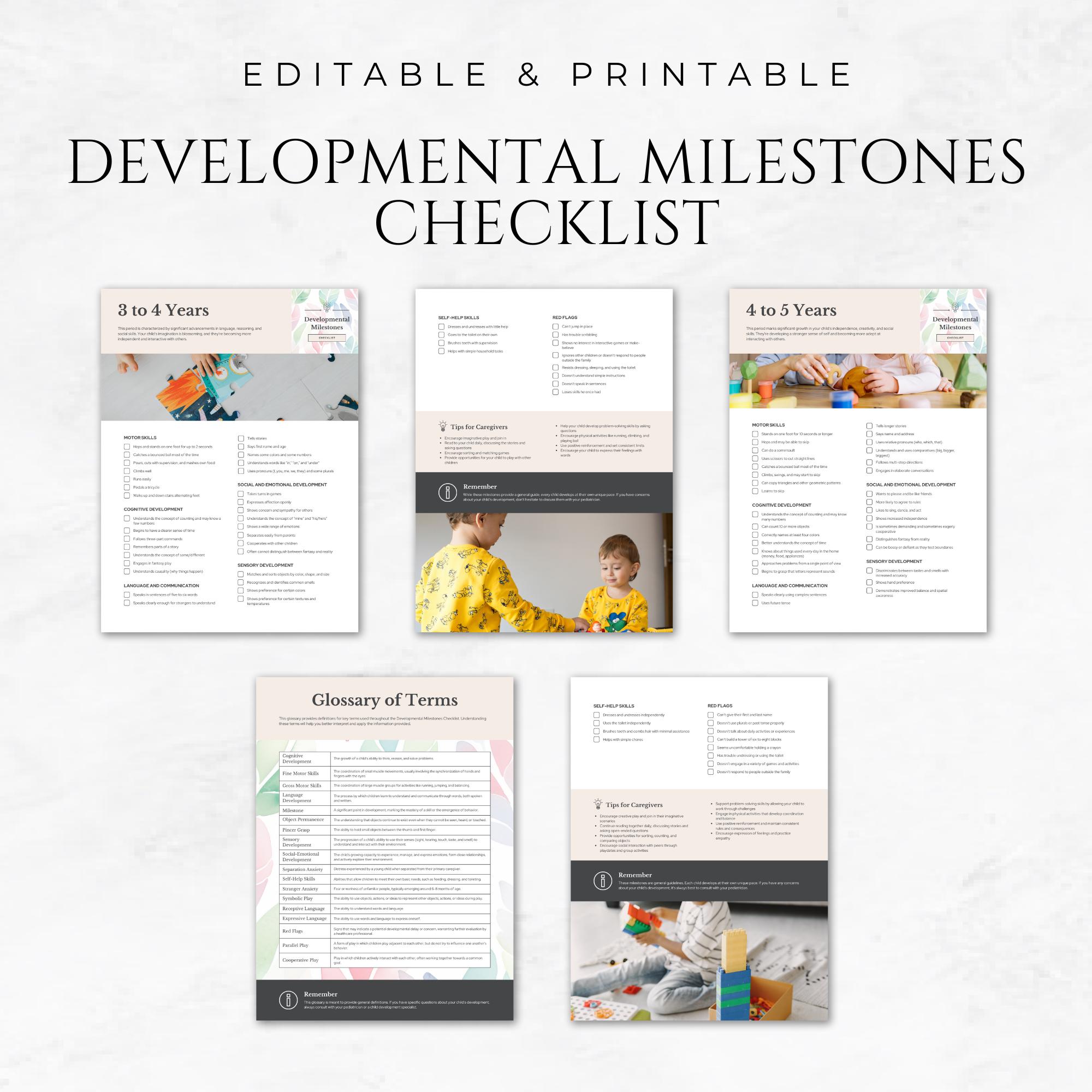 Developmental Milestones Checklist Template Baby Milestone Tracker ...