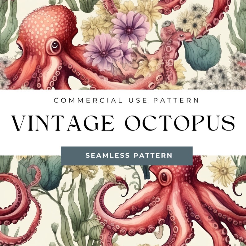 Seamless Vintage Octopus Digital Pattern Enchanted Octopus Magical ...