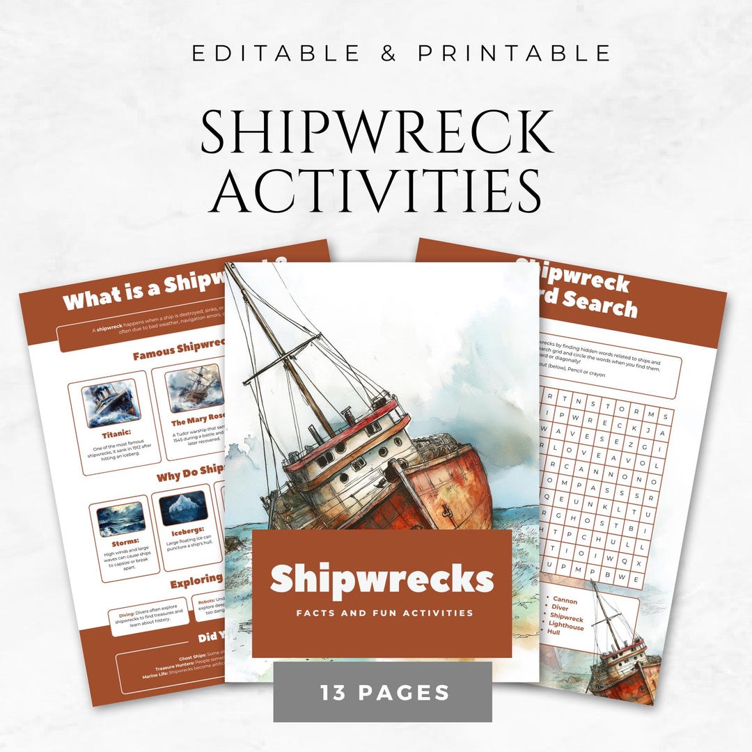Shipwreck Activities for Kids Shipwreck Word Search Cross Word Puzzle ...
