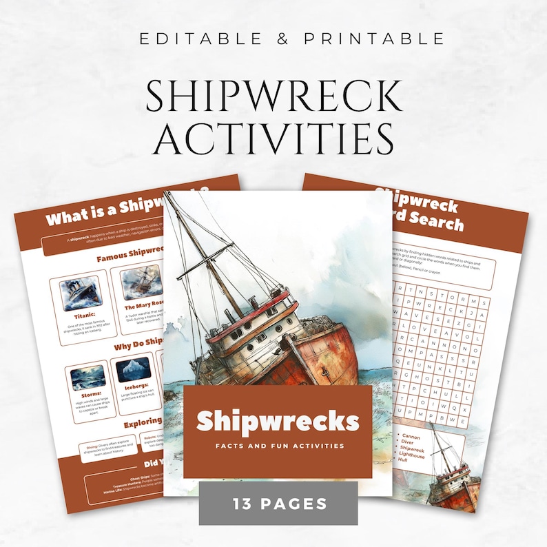 Shipwreck Activities for Kids Shipwreck Word Search Cross Word Puzzle ...