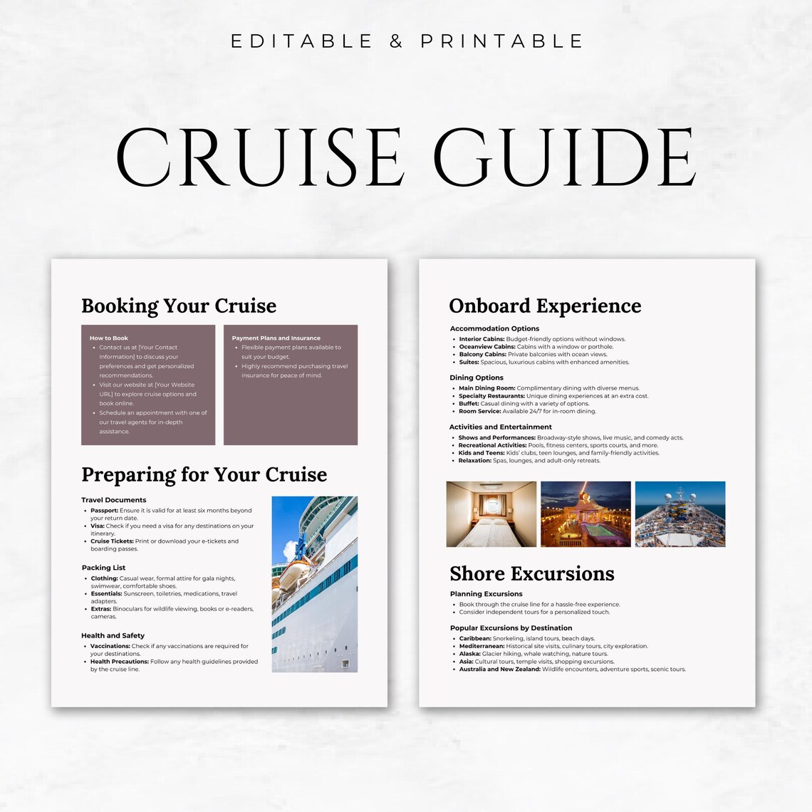 Cruise Ship Guide Template Printable Cruise Itinerary Cruise Vacation ...