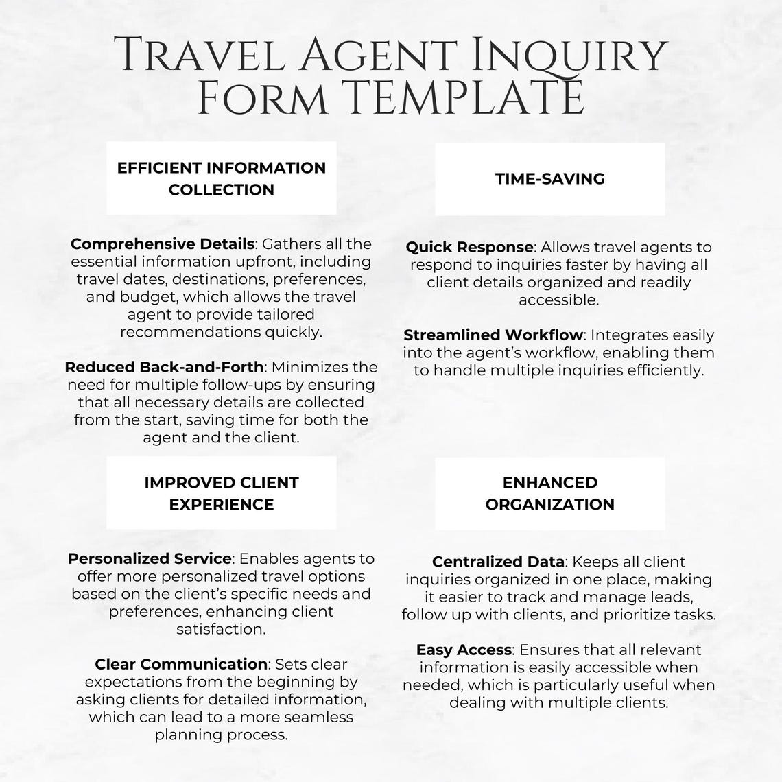 Travel Agent Inquiry Form Template Travel Business Form Travel Agency ...